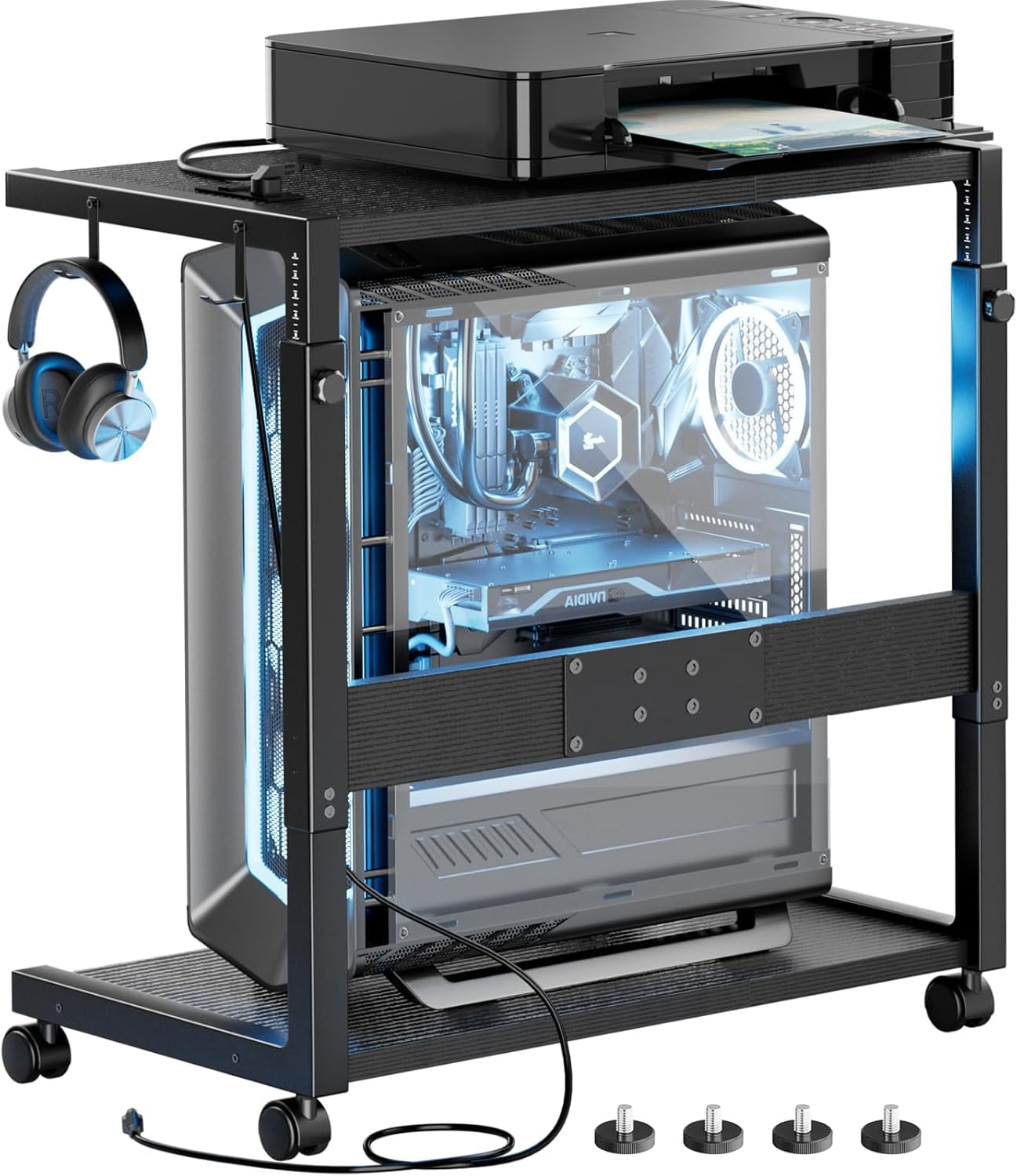 Tower Stand - Adjustable Computer Tower Stand with Charging Station CPU ...