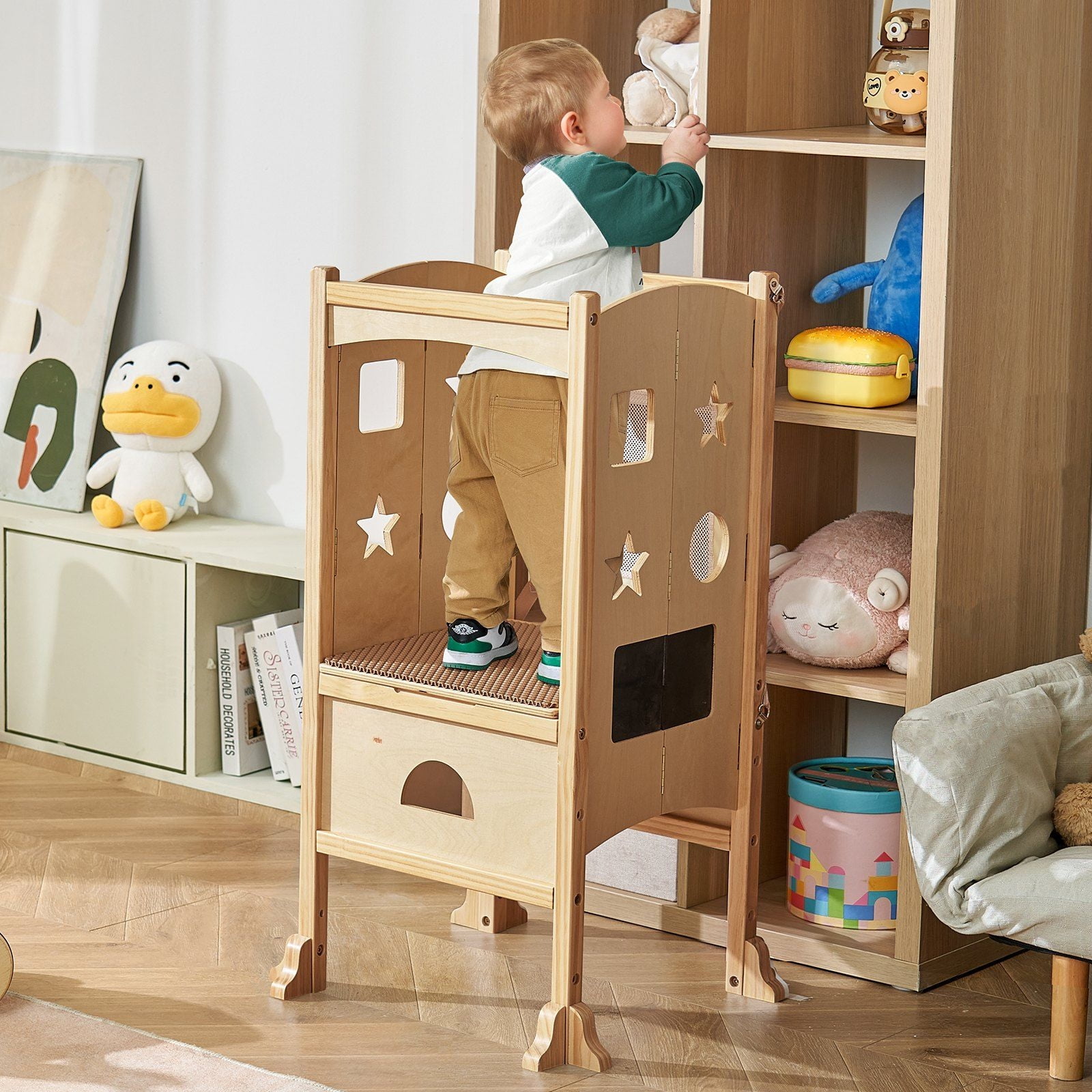 Tower Step Stool, Foldable Toddler Stool with 3-Level Adjustable Height ...
