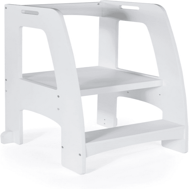 Tower Step-Up - White Kids' Wooden Adjustable Height Step Stool with ...
