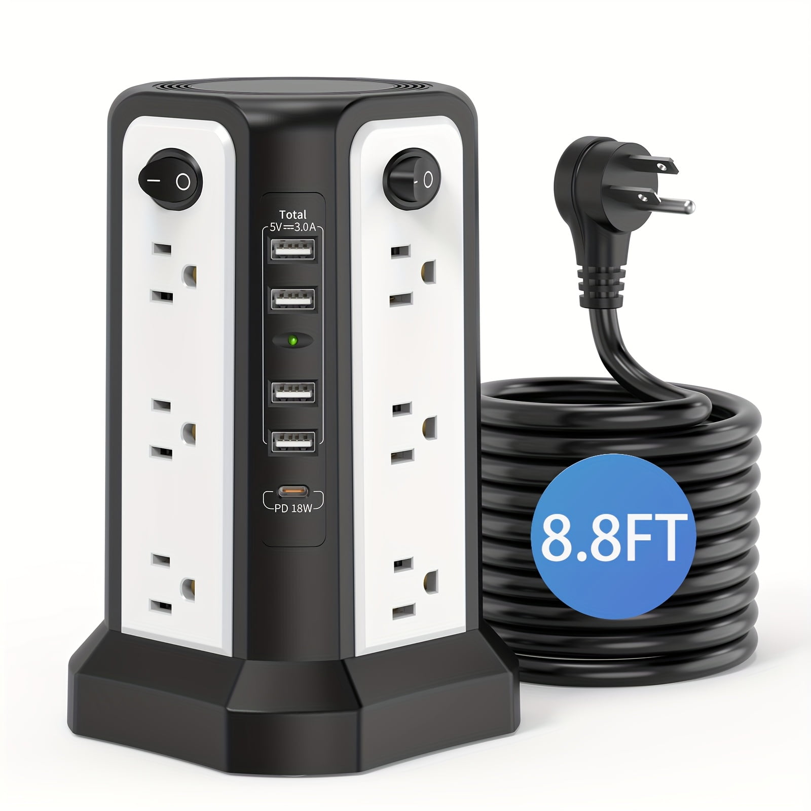Tower Surge Protector Power Strip, Upgrade Version 8.8ft Extension Cord ...