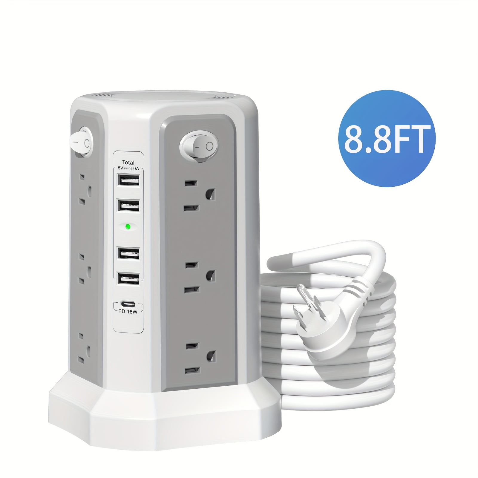 Tower Surge Protector Power Strip, Upgrade Version 8.8ft Extension Cord ...