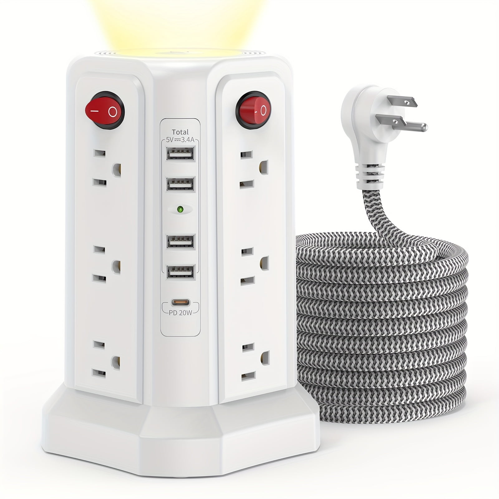 Tower Surge Protector Power Strip, Upgrade Version 8.8ft Extension Cord ...