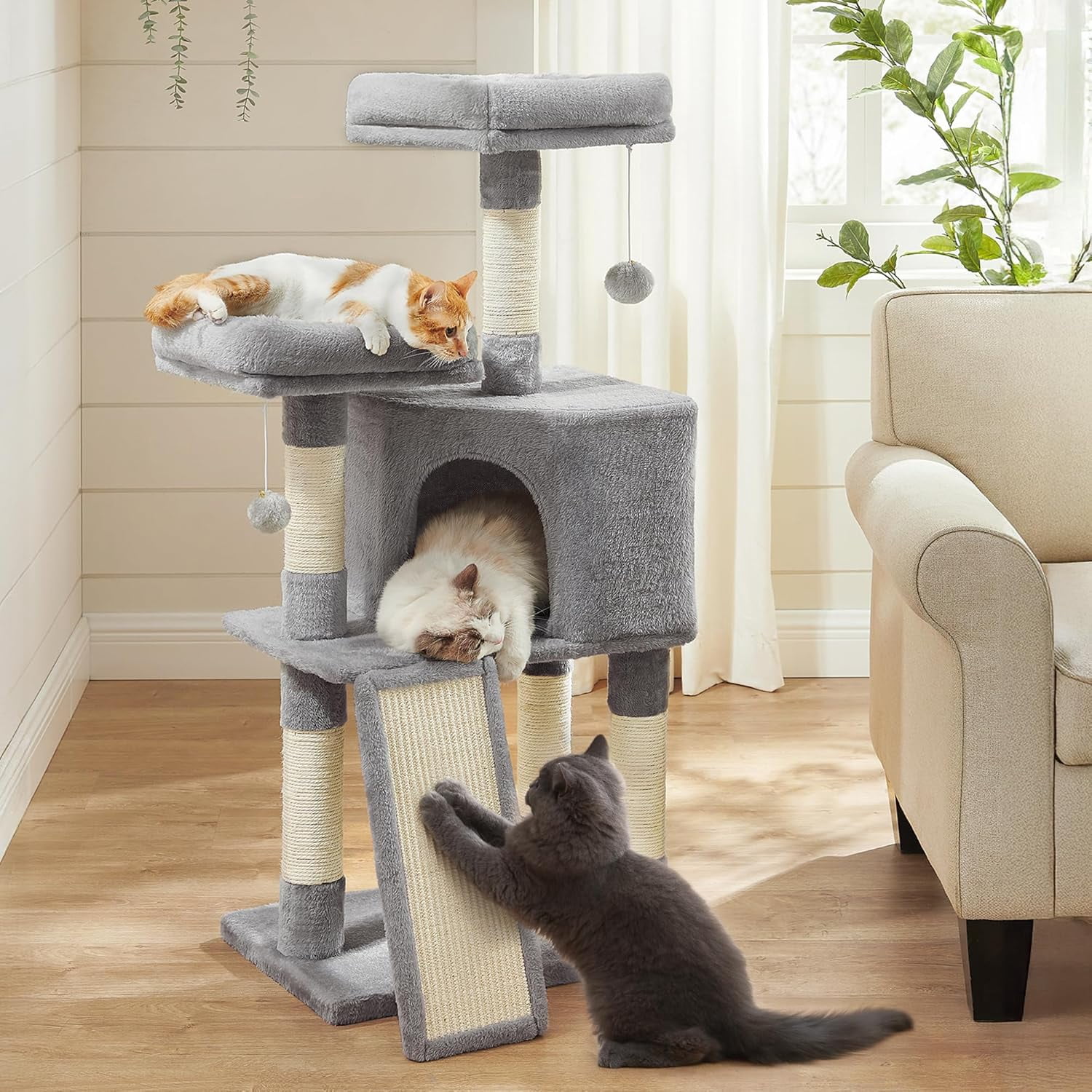 Tower, Tree for Indoor Cats, 45.3-Inch Condo with , Ramp, Perch ...