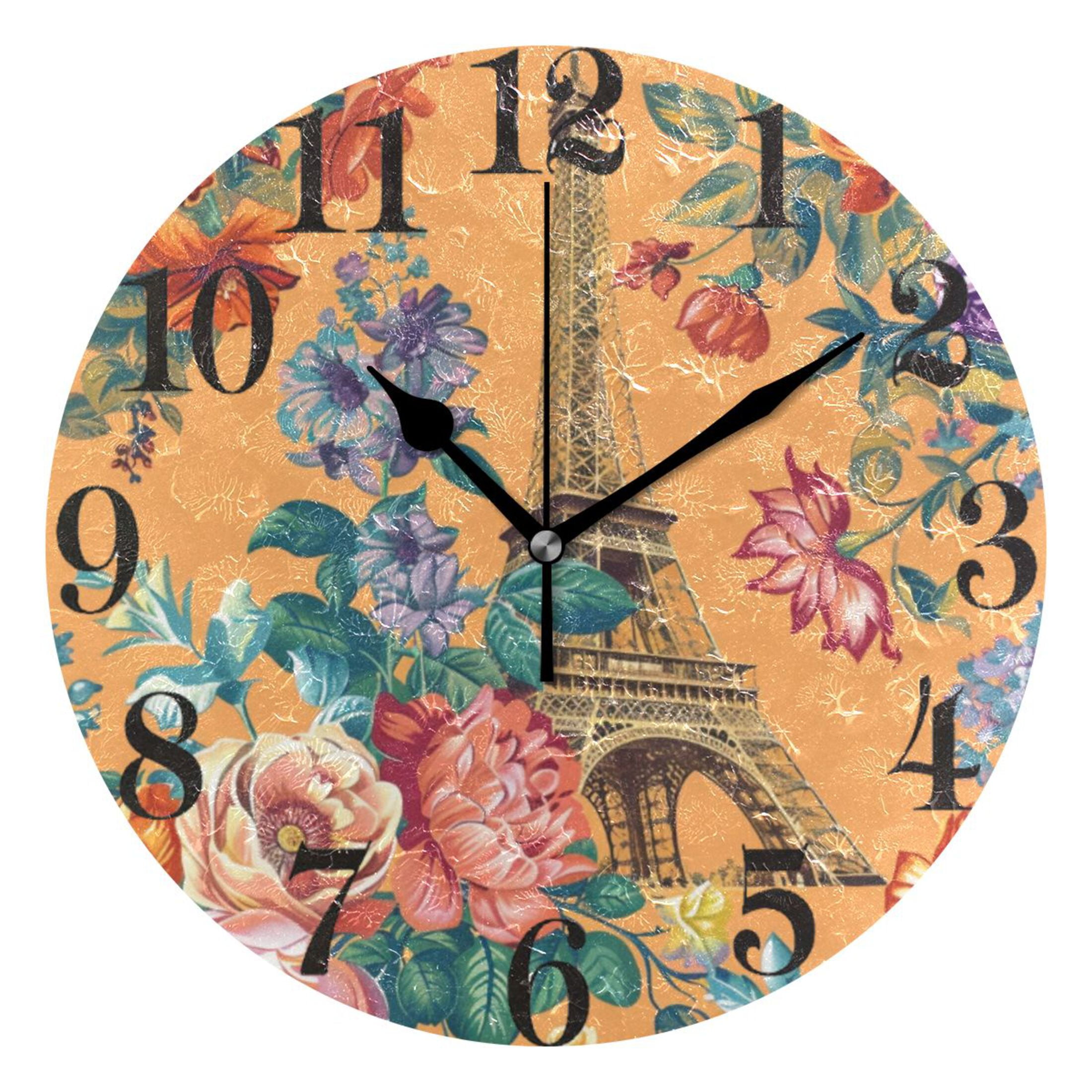 Tower and Flowers Wall Clock 9.8 inch Battery Operated Clocks Non ...