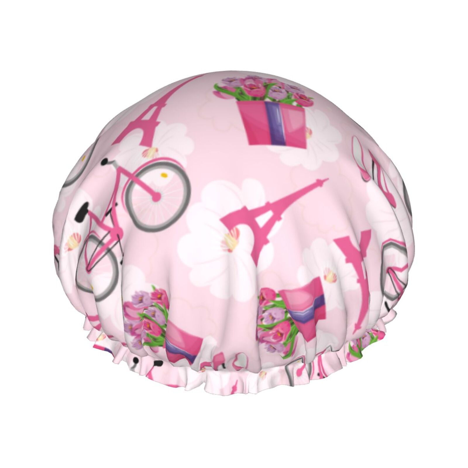 Tower flower pink Shower Cap for Women, Double Waterproof Layers Shower ...