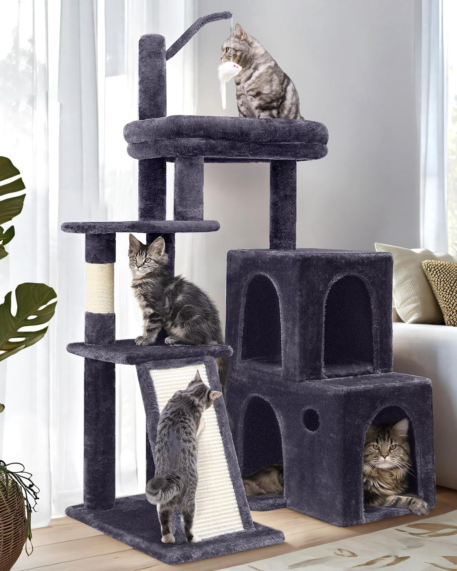 Tower for Indoor Adult Cats, 50-inch Tree House for Big Cats with Extra ...