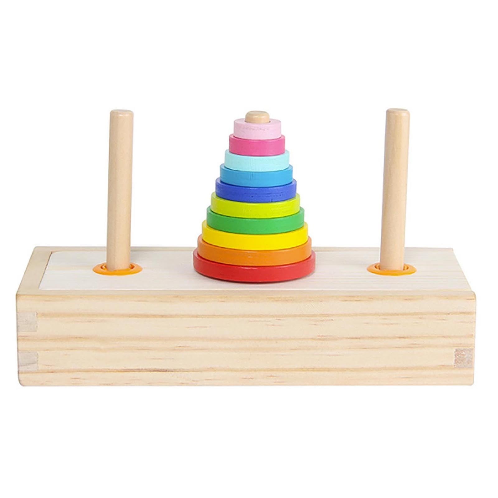 Tower of Hanoi 10 Rings Puzzle Wooden with Storage Puzzle Brain Teaser ...