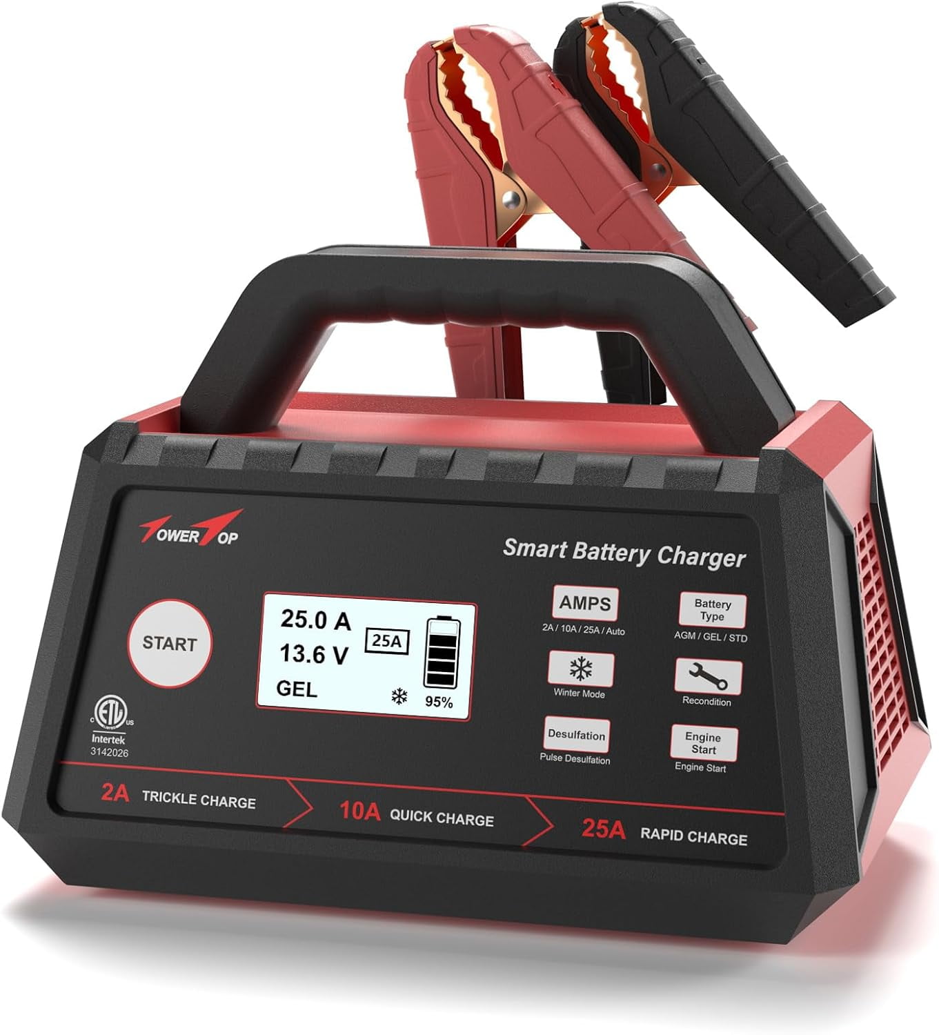 TowerTop 2/10/25 Amp 12V Smart Car Battery Charger, Fully Automatic ...