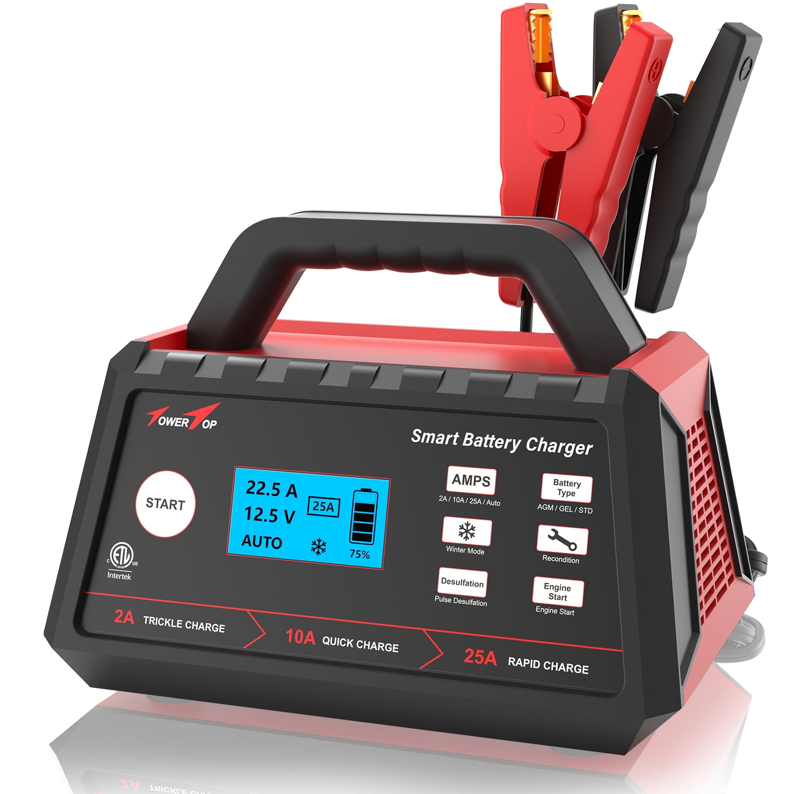 TowerTop Smart Battery Charger Maintainer, 25A 12V AUTO Car Charger ...