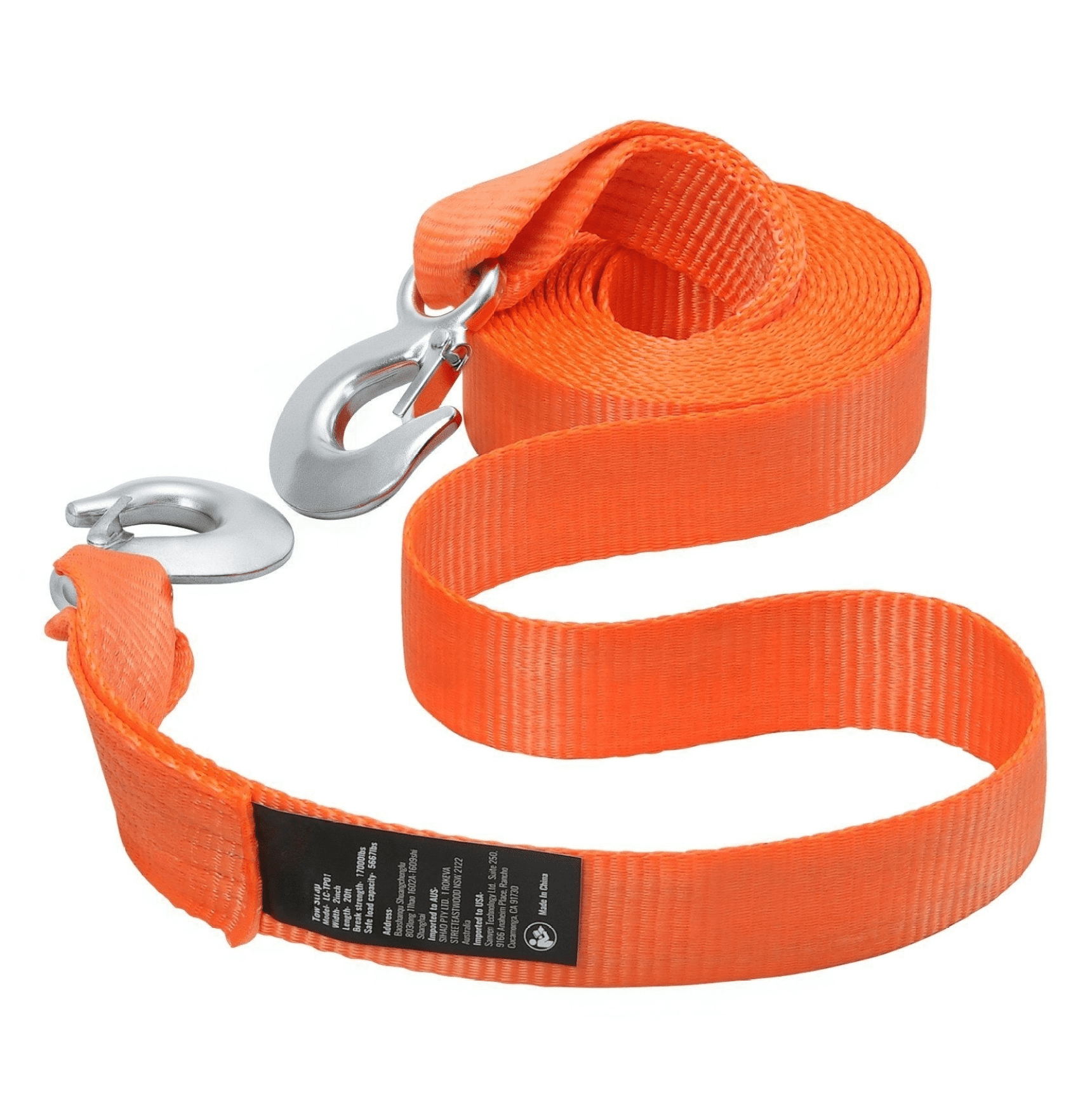 Towing Strap 17000 lbs 20 ft - Heavy Duty Tow Rope with Hooks - Vehicle ...