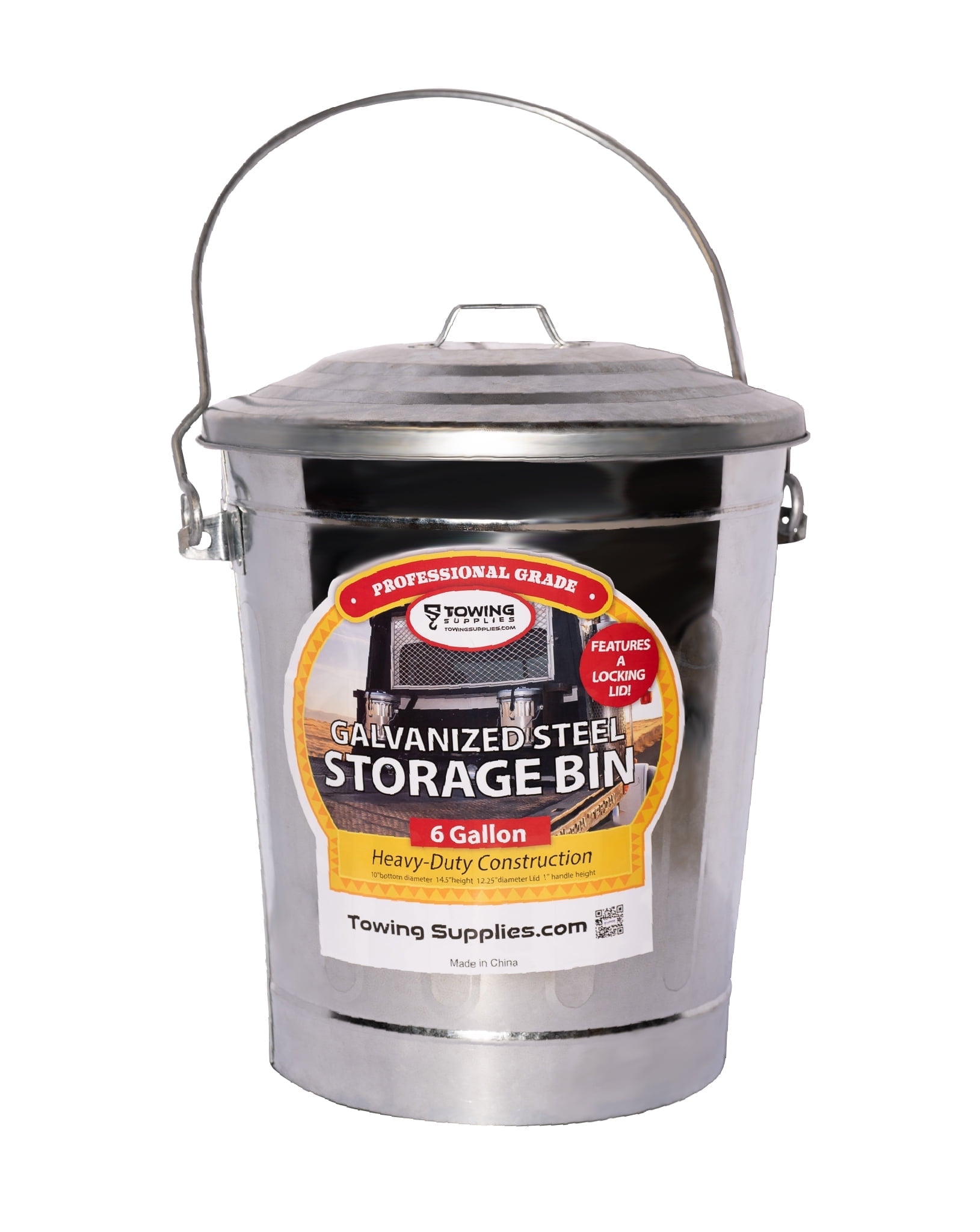 Towing Supplies Galvanized Steel 6 Gallon Tow Truck Trash Cans w/ Lid ...