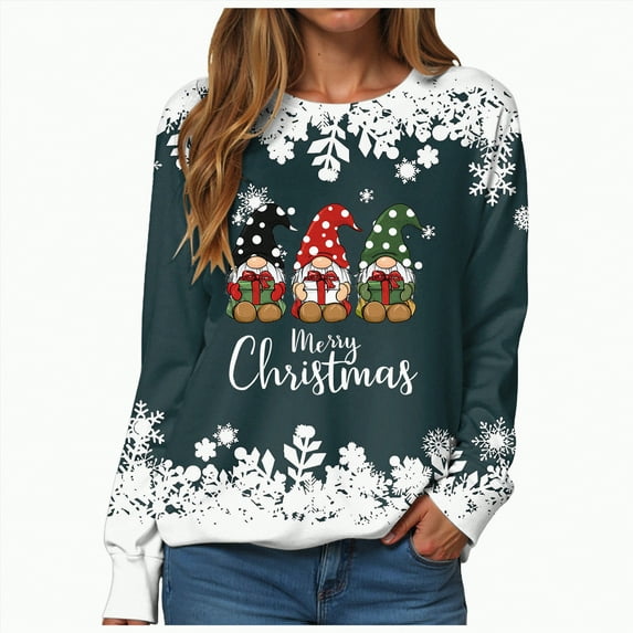 Towmus Fall Sweatshirts for Women Print Long Sleeve Christmas Graphic ...