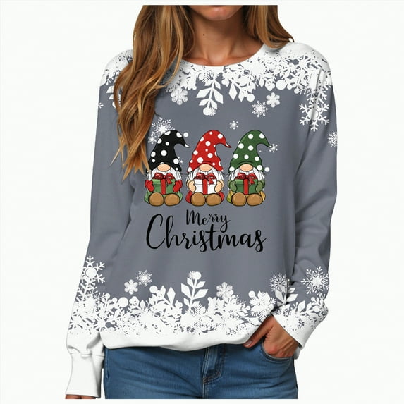 Towmus Fall Sweatshirts for Women Print Long Sleeve Christmas Graphic ...