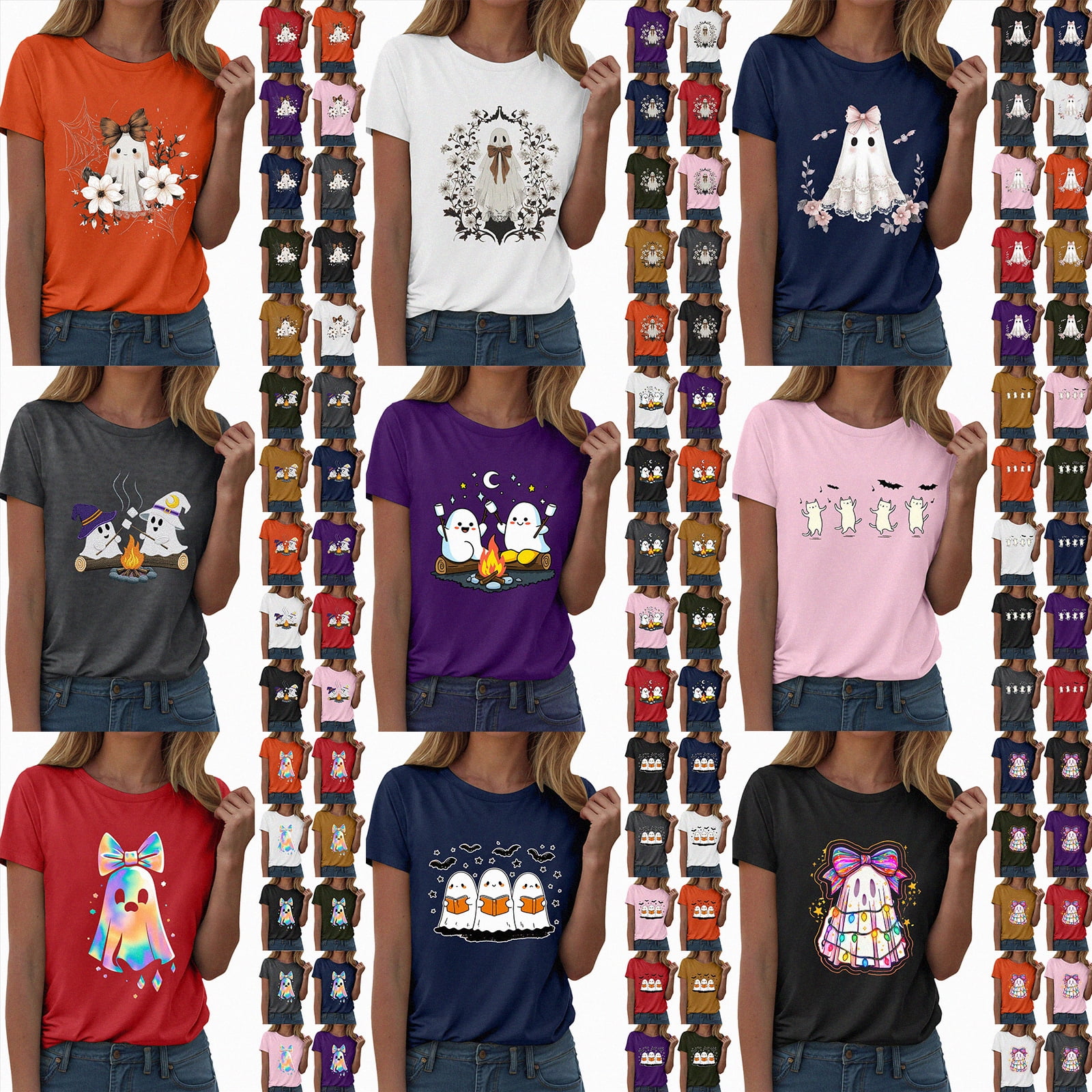 Towmus Halloween Shirt Women Oversized Sequin Ghost Graphic Tshirt Fall ...