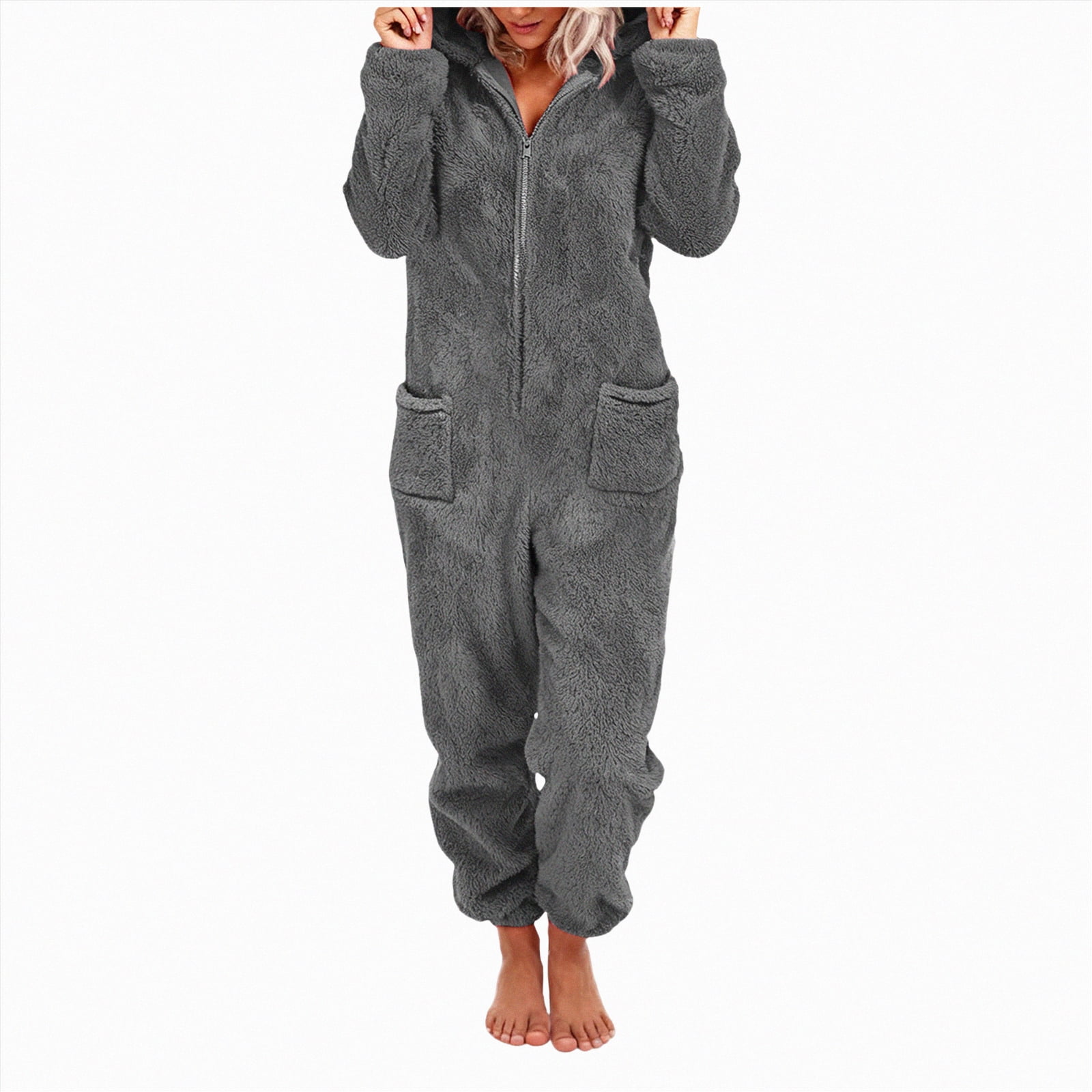 Towmus Women Onesies Fluffy Fleece Jumpsuits Sleepwear Plus Size Hooded ...