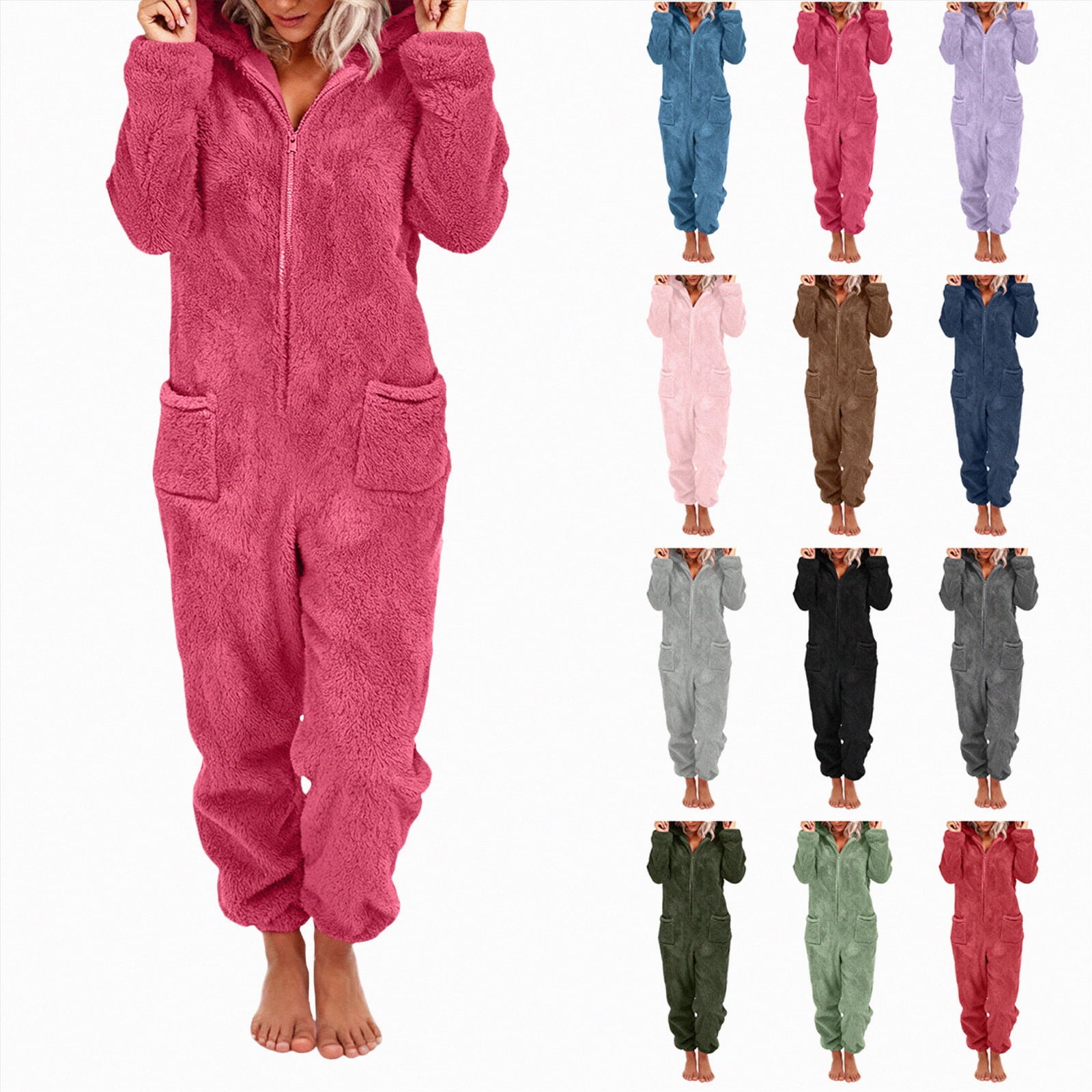Towmus Women Onesies Fluffy Fleece Jumpsuits Sleepwear Plus Size Hooded ...