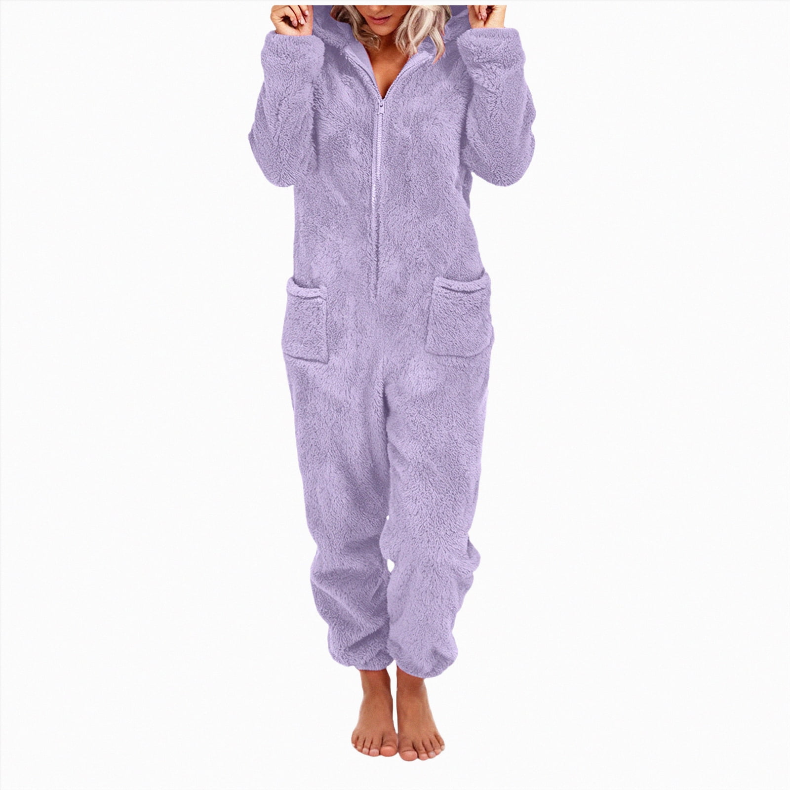 Towmus Women Onesies Fluffy Fleece Jumpsuits Sleepwear Plus Size Hooded Sets Pajamas Adult ...