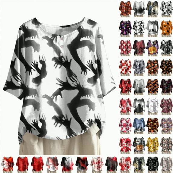 Towmus Women's Blouses Trendy Halloween Print Shirts Short Sleeve ...