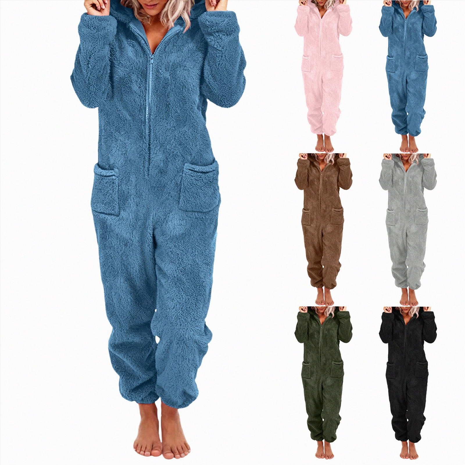 Towmus Womens Sherpa Jumpsuit Fuzzy Pajamas Long Sleeve Adult Onesie ...