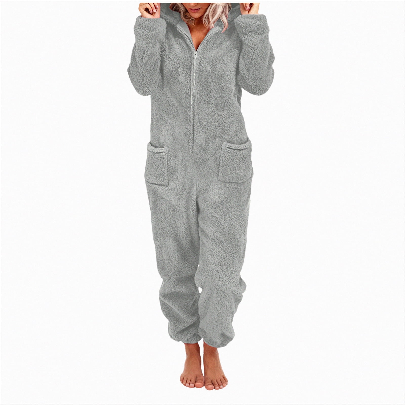 Towmus Womens Sherpa Jumpsuit Fuzzy Pajamas Long Sleeve Adult Onesie ...