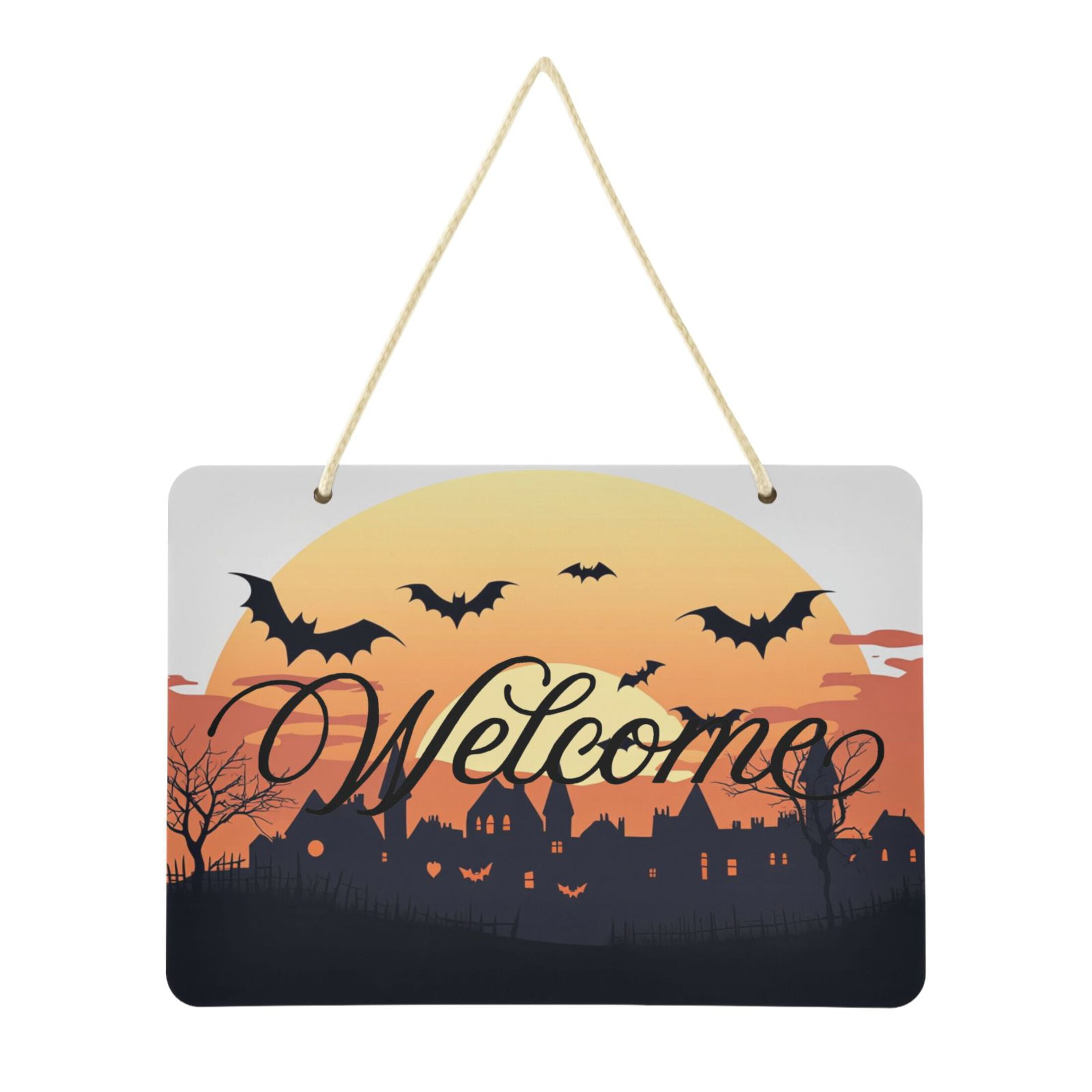 Town Bat Sunset Welcome Sign Front Door PVC 14x10 inch Hanger Hello ...
