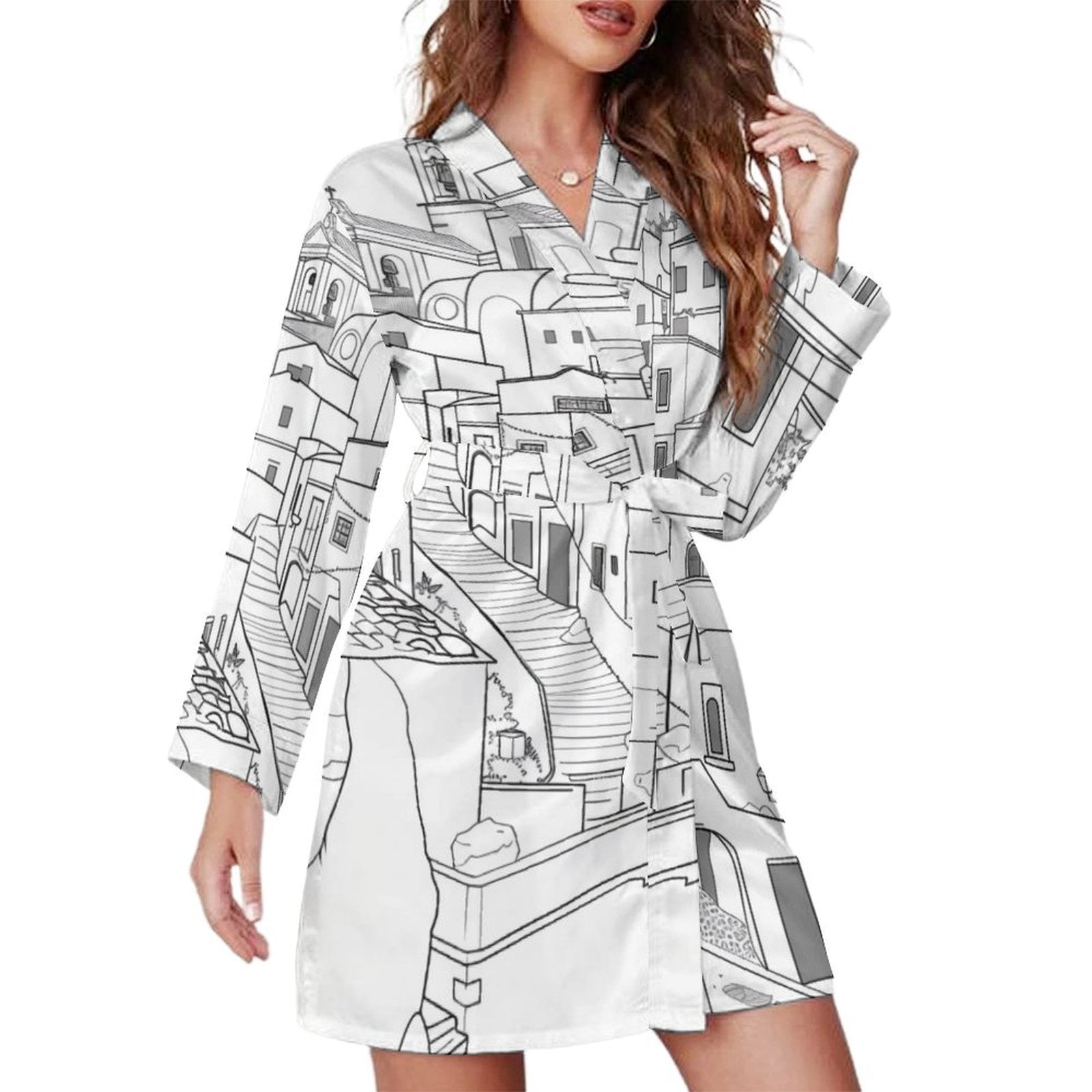 Town Greek Night Robe Long Sleeve V Neck Robe With Belt Women's ...