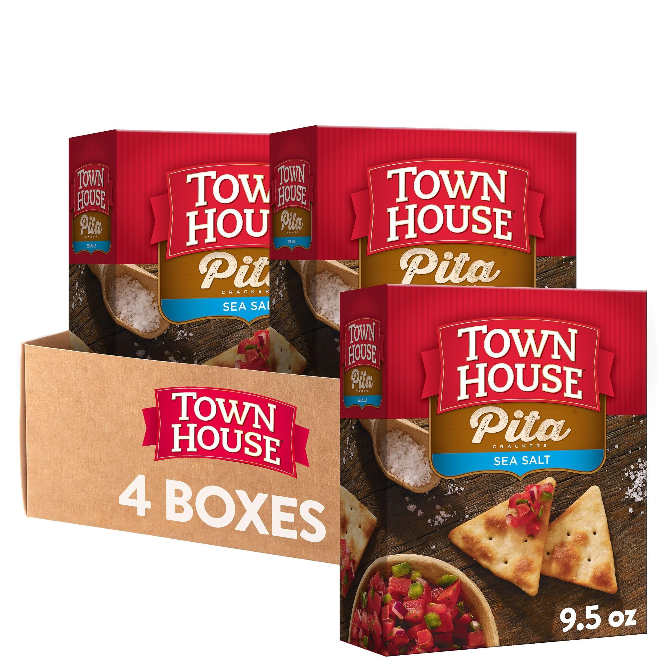Town House Pita Crackers, AKF18 Oven Baked, Lunch Snacks, Sea Salt (4 ...