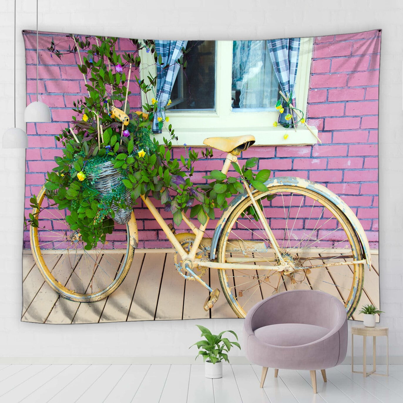 Town street tapestry wall hanging Old building flower room landscape ...