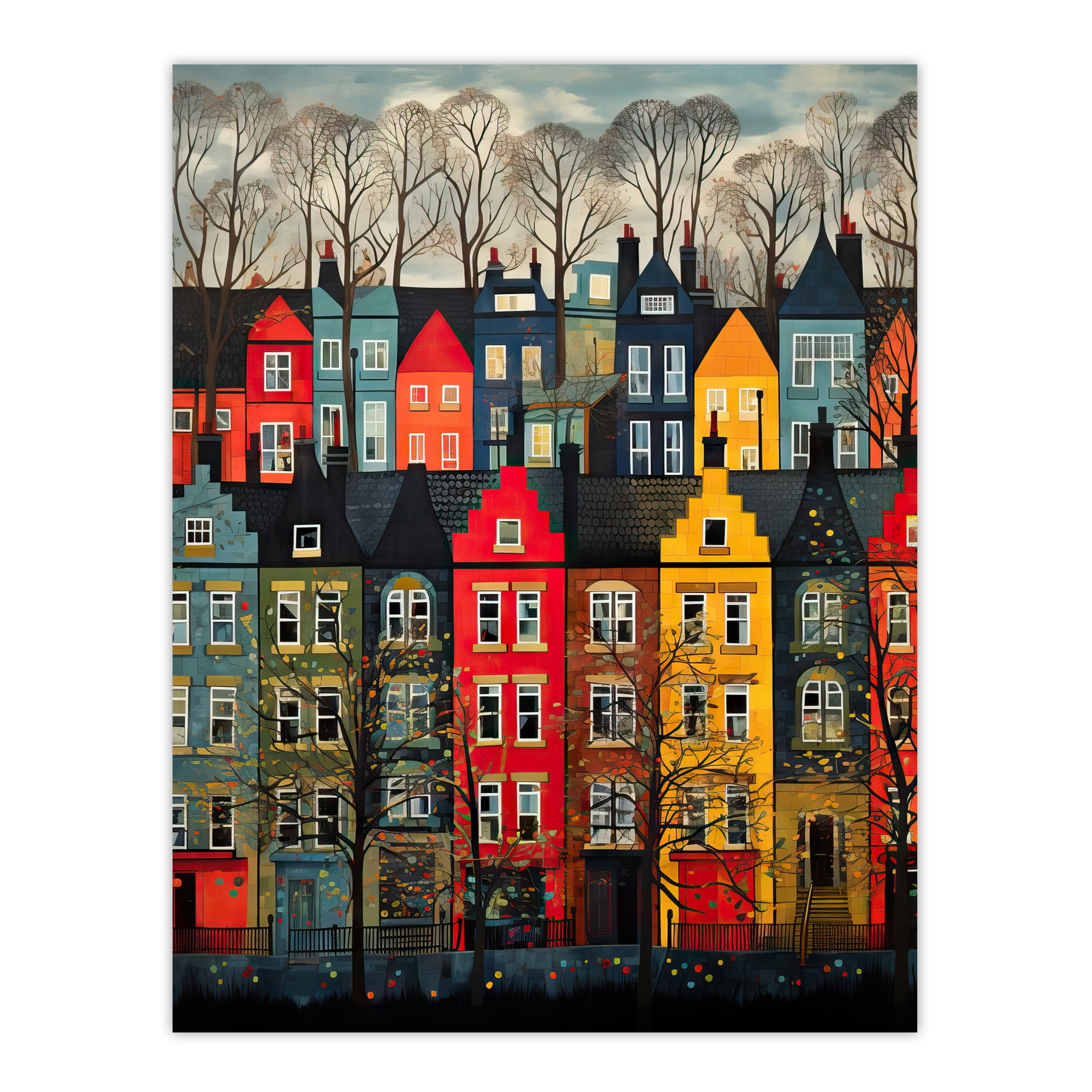 Townhouse Row Bright Coloured Streets City Autumn Modern Painting Extra ...