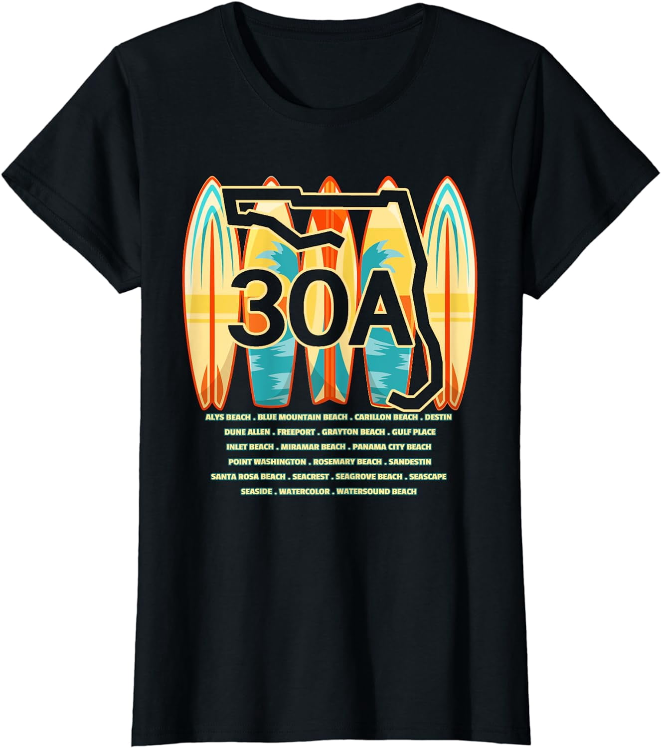 Towns of Florida, FL - State Highway 30A - Locals Souvenir T-Shirt ...