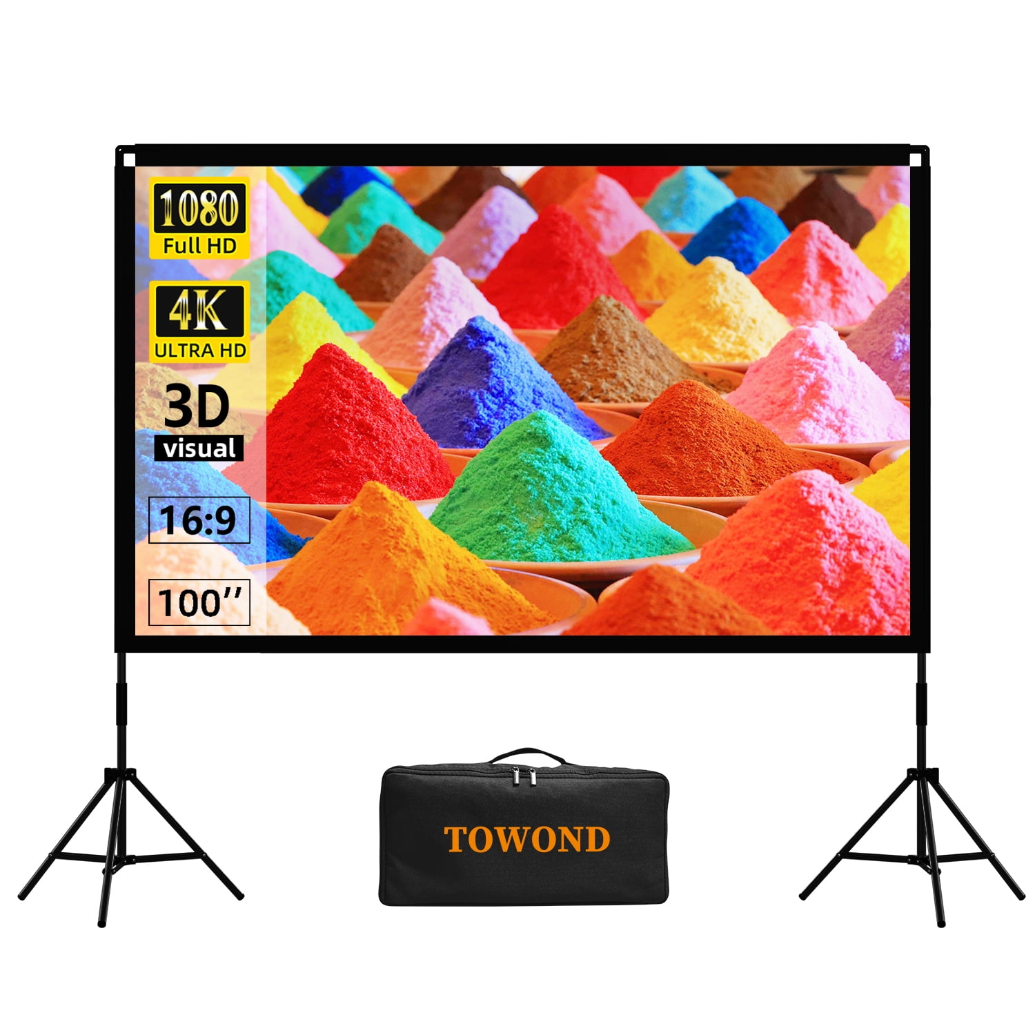Towond 100inch Outdoor Indoor Home Projection Screen with Stand, Large ...