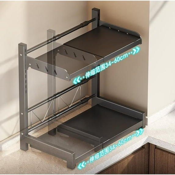Towond Microwave Oven Rack with Pull-Out Shelf, Adjustable 2-Tier ...