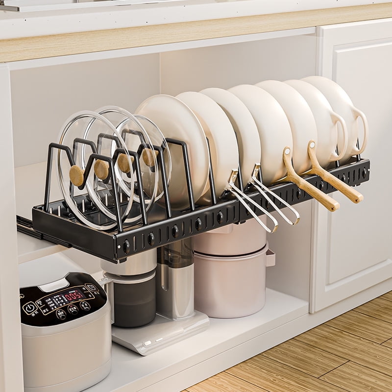 Towond Pots and Pans Organizer, Expandable Metal Pan Lid Organizer Pot ...