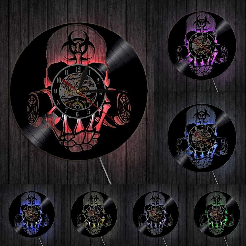 Toxic Biohazard Zombie Gas Mask Skull Wall Clock Vinyl Record Clock ...