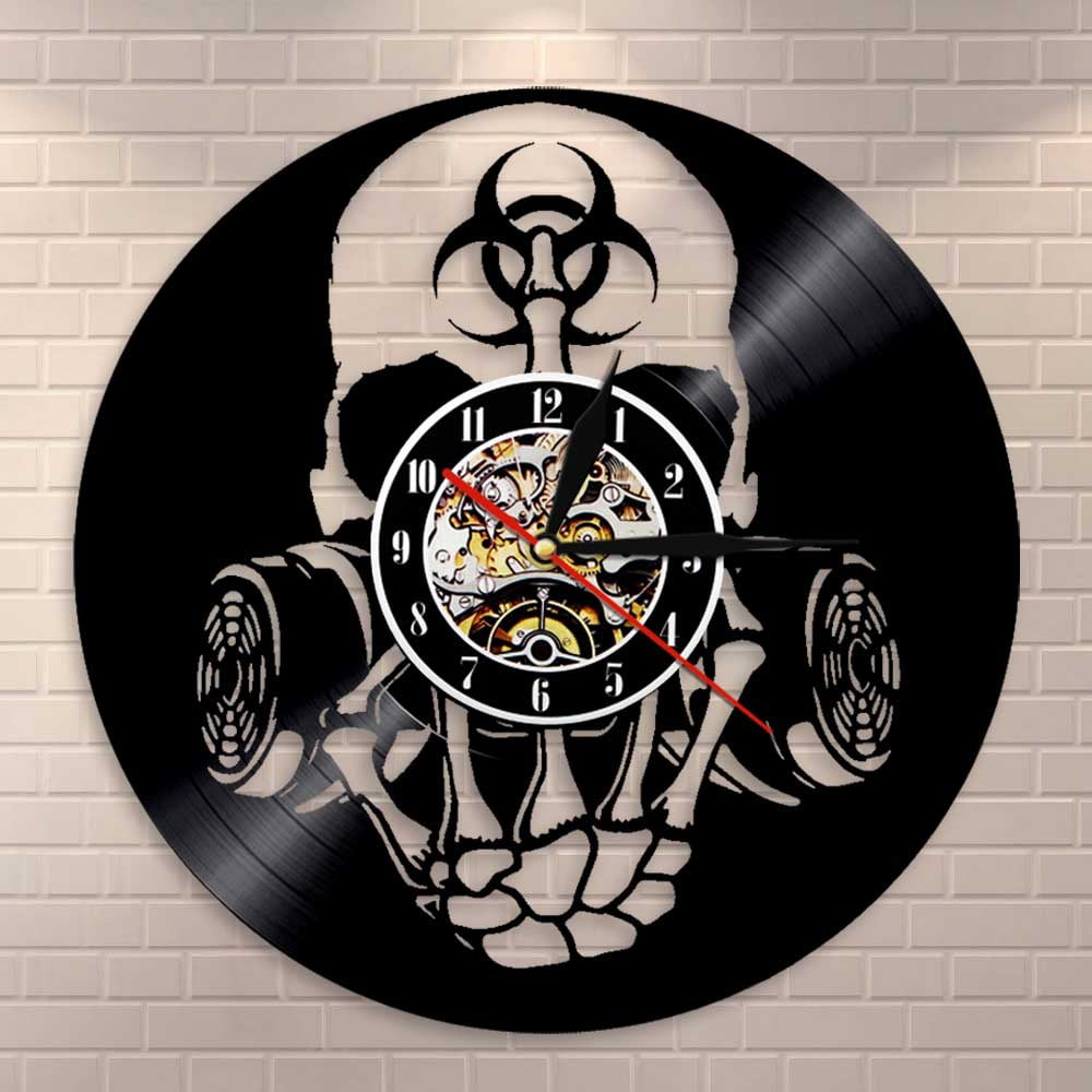 Toxic Biohazard Zombie Gas Mask Skull Wall Clock Vinyl Record Clock ...