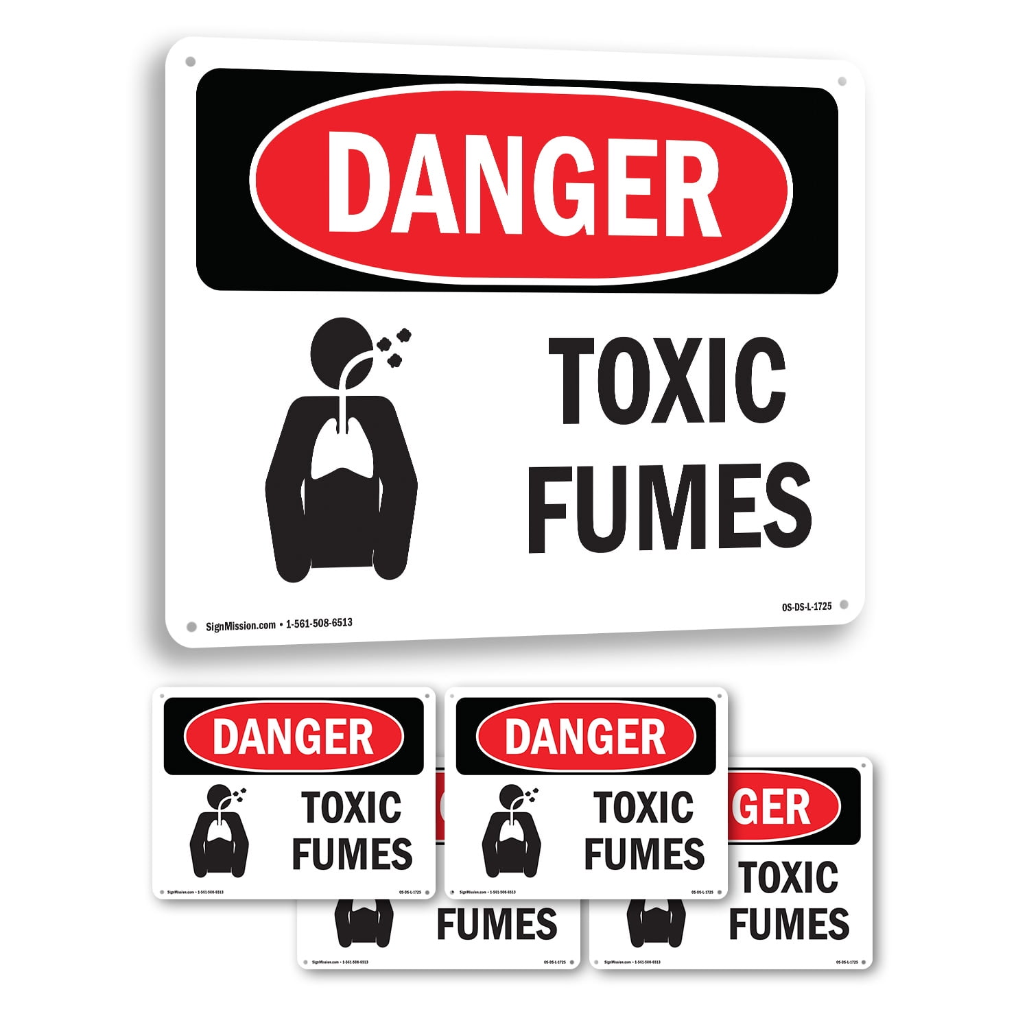 Toxic Fumes OSHA Danger Rigid Plastic Sign 18 Inch x 12 Inch - 5 Pack ...