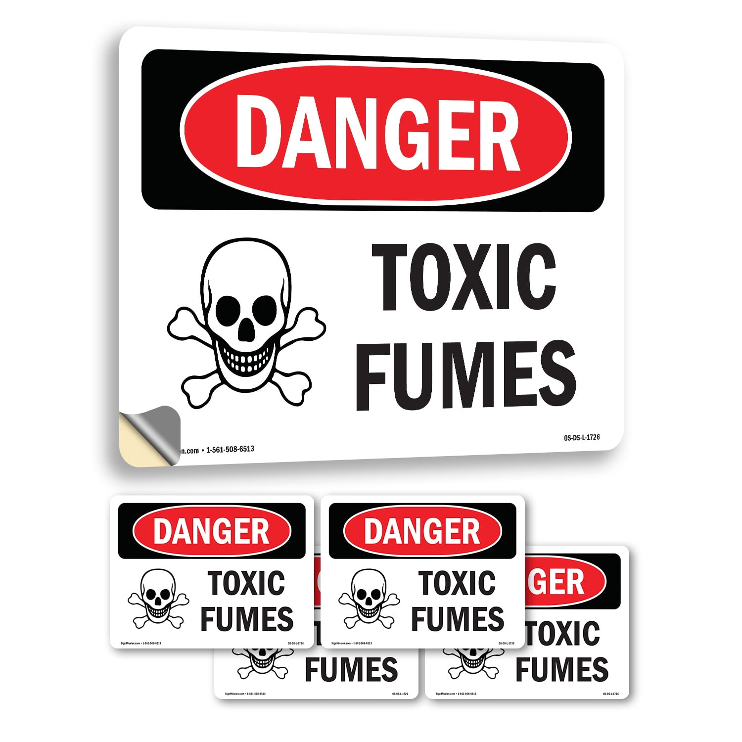 Toxic Fumes OSHA Danger Vinyl Decal Label 24 Inch x 18 Inch - 5 Pack ...