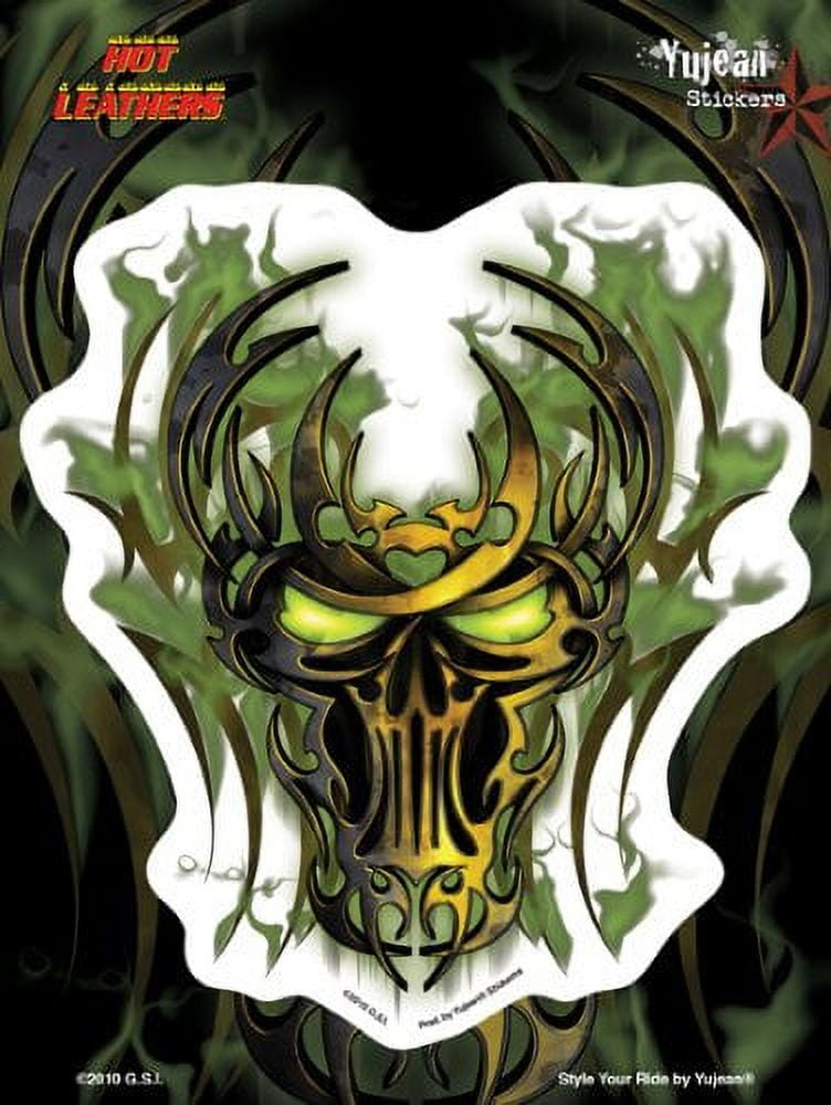 Toxic Green Biker Skull Metal Edge 6x8 Large Die-Cut Decal STICKER ...