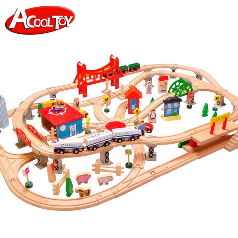 Toy 130 Pcs City Train Set, Deluxe Wooden toy set, Kids gift - Walmart.com