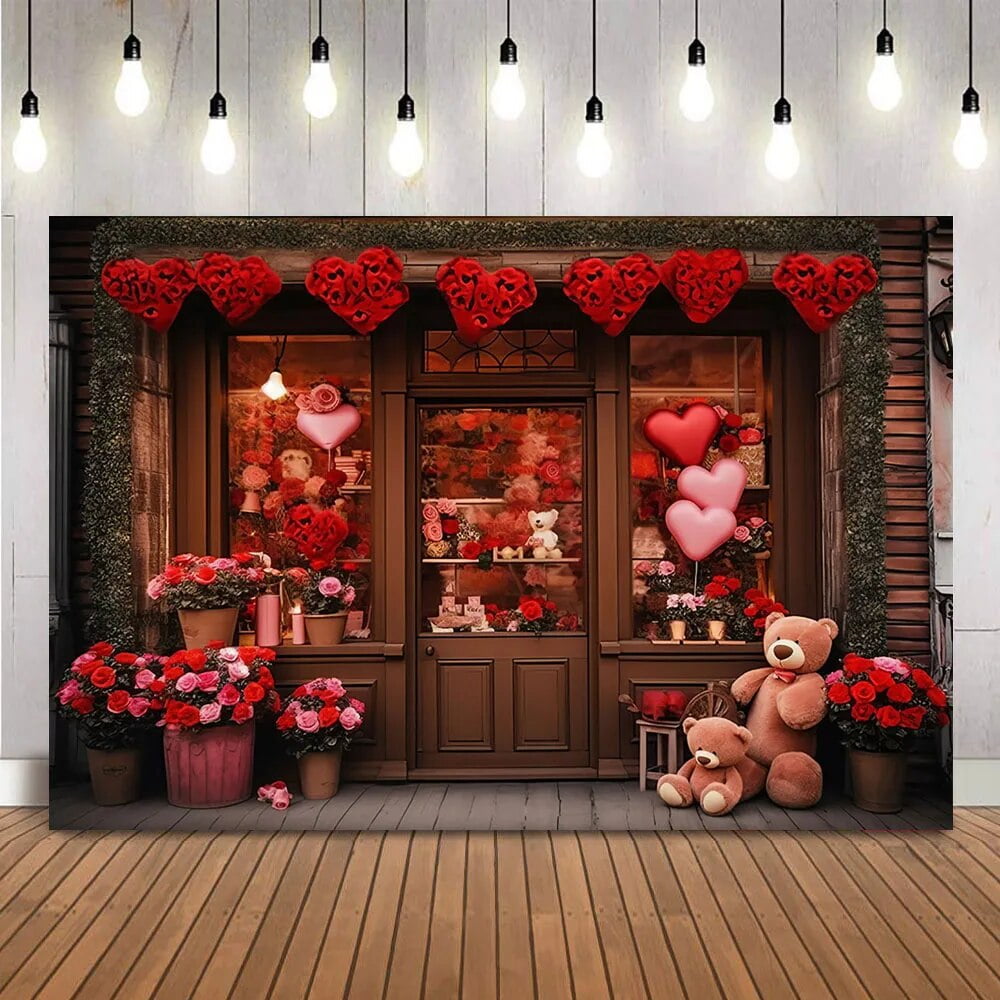 Toy Bear Store Backdrop for Valentine's Day Photography Red Heart ...
