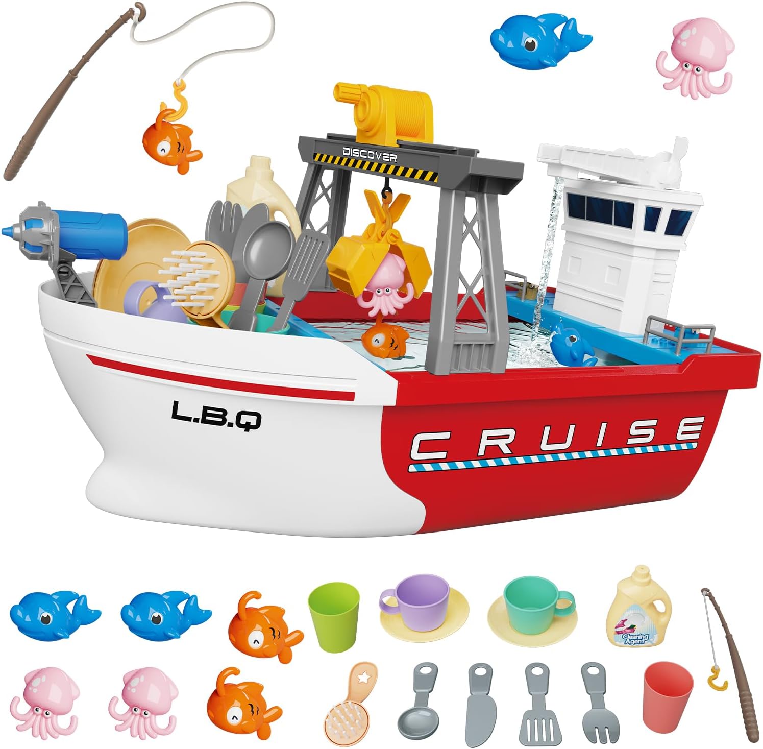 Toy Boats for Water Play: Ship Toy with Mini Fishes & Tools Dolls ...