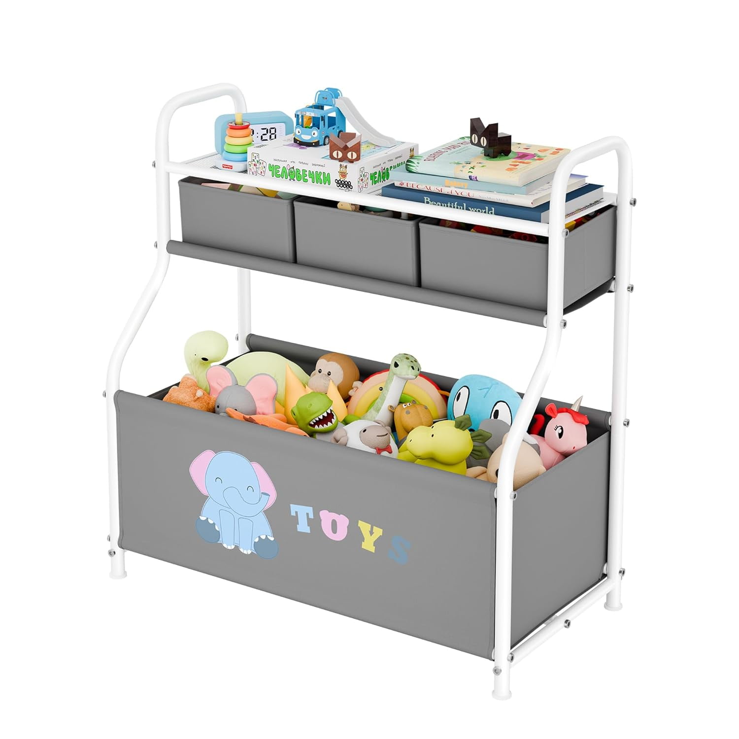 Toy Box with Kids Bookshelf, 3-Tier Toy Chest, Toy Storage Organizer ...