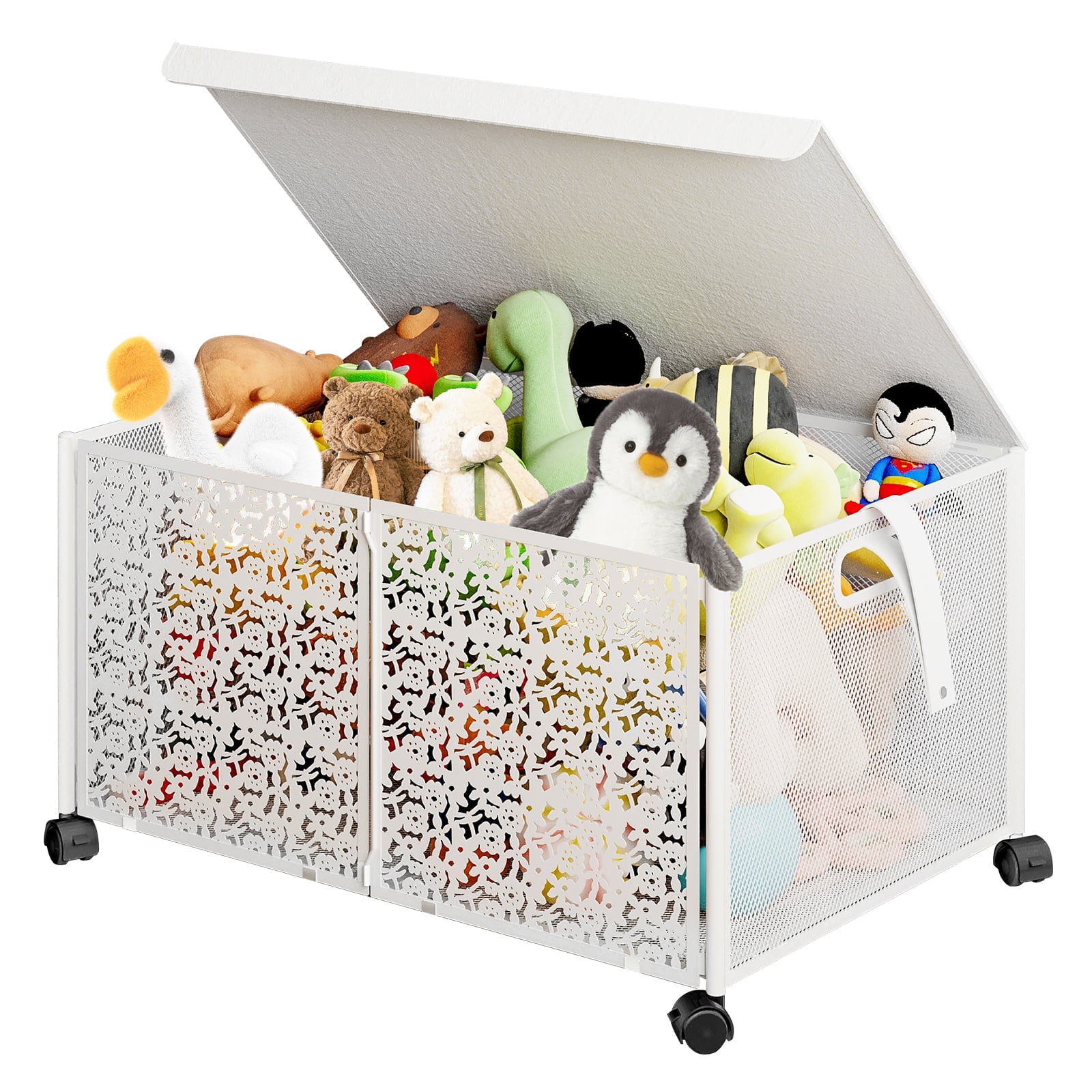 Toy Storage, 70L Kids Storage with Wheels, Foldable Metal Storage Toy ...