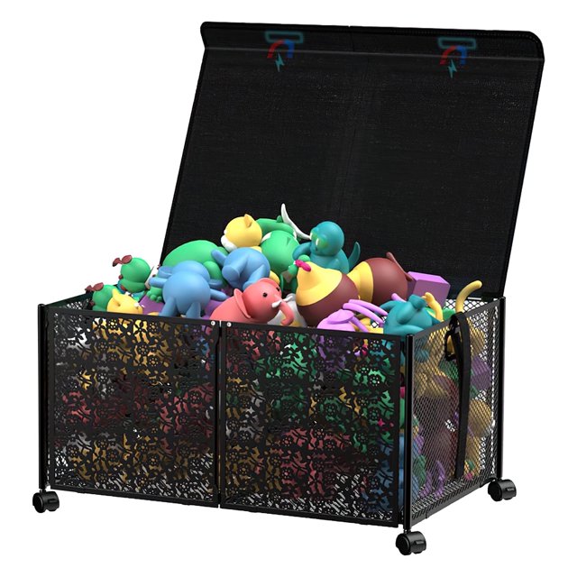 Toy Box Storage,70L Kids Toy Storage with Wheels, Foldable Metal ...