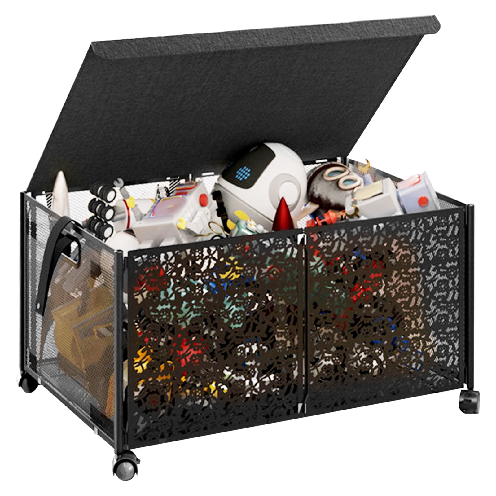 Toy Box Storage, Foldable Metal Kids Toy Chest with Flip-Top Lid and ...