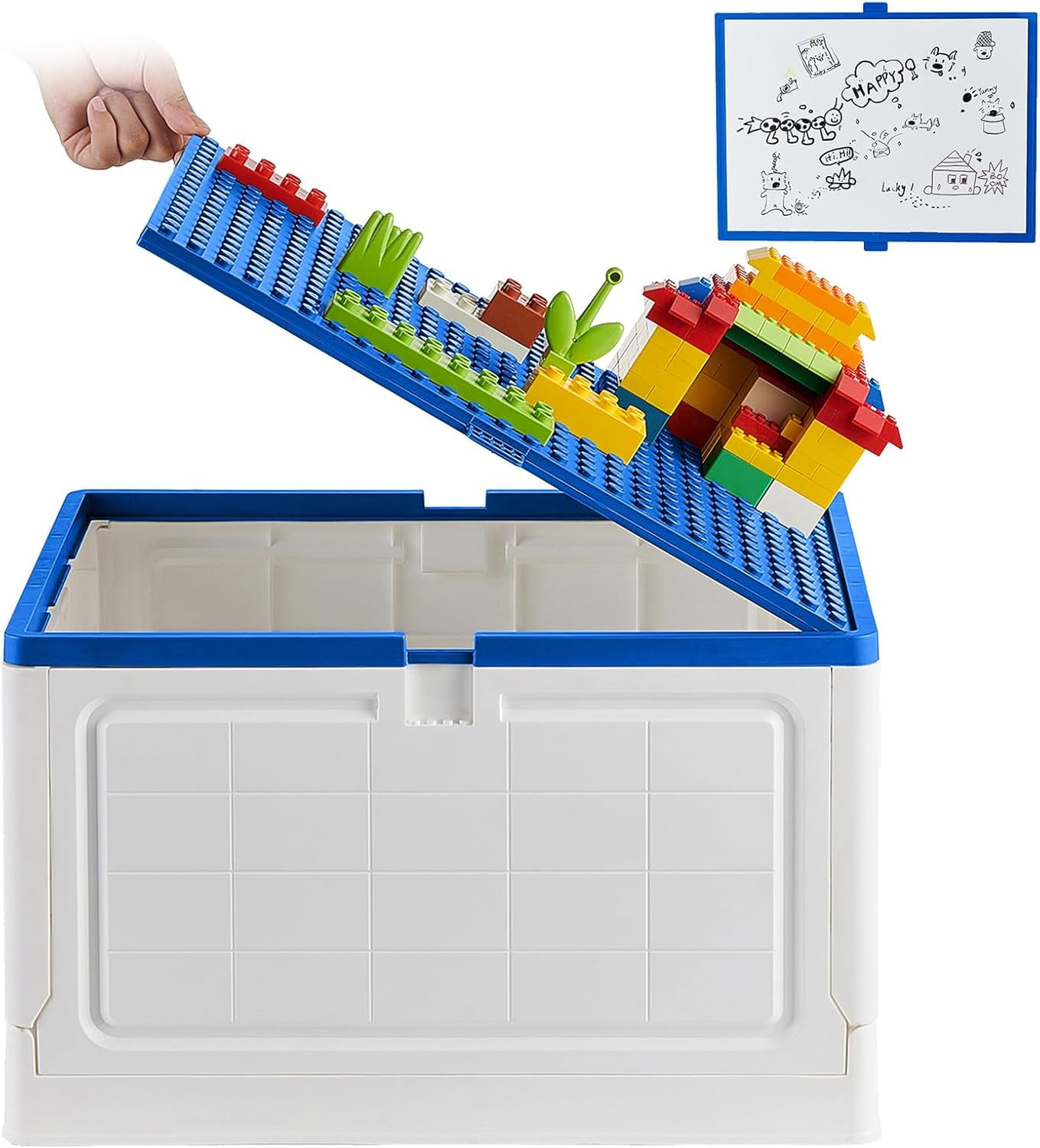 Toy Box Toy Chest with Building Lid for Duplo Blocks,38 Qt.Foldable ...