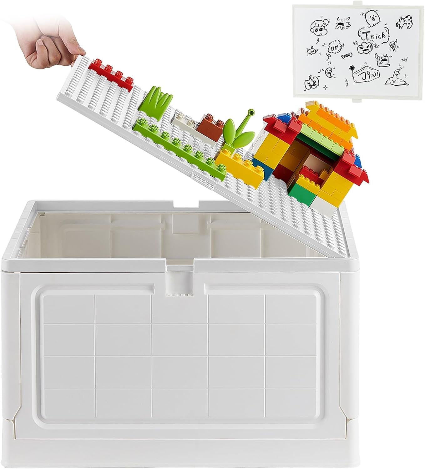Toy Box Toy Chest with Building Lid for Duplo Blocks,38 Qt.Foldable ...