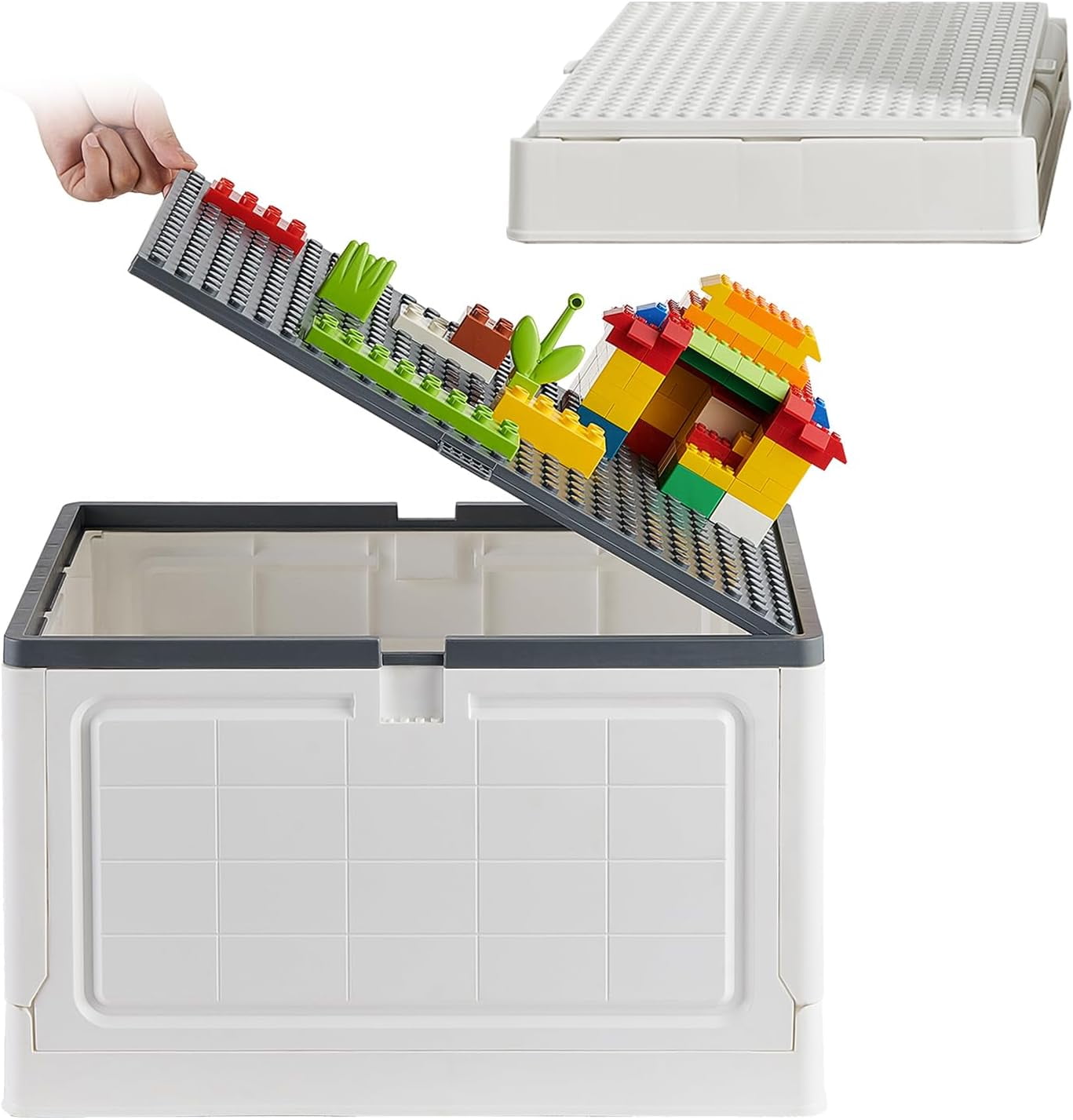 Toy Box Toy Chest with Building Lid for Duplo Blocks,38 Qt.Foldable ...