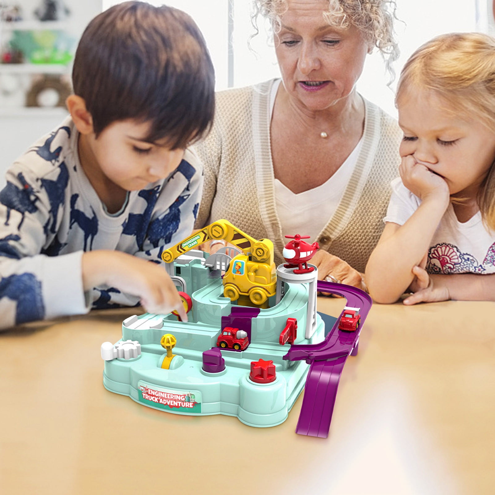 Toy Car, Kids Gift Train Track Toy Montessori Race Car Set Mechanical ...