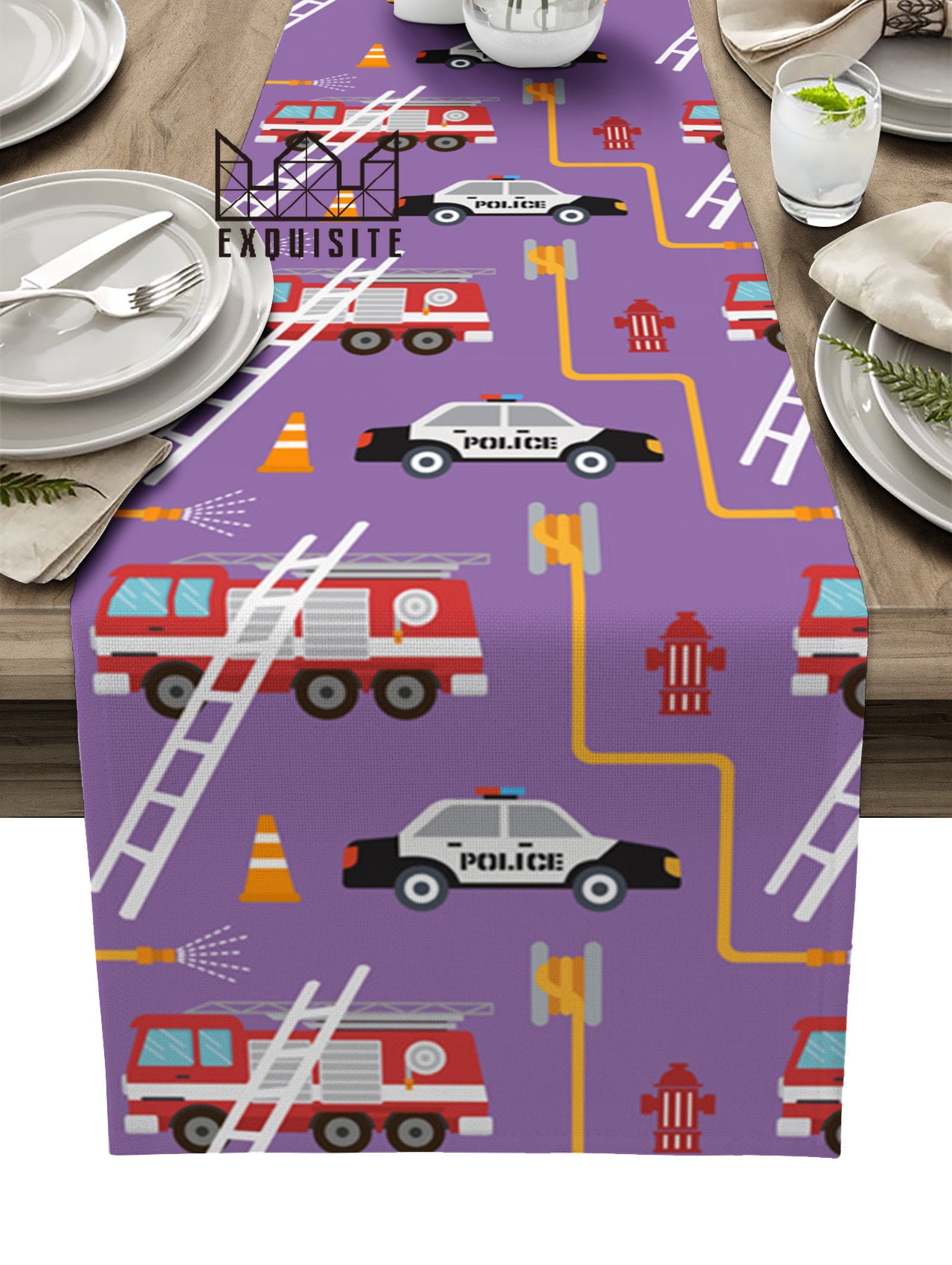 Toy Car Police Car Fire Truck Table Runner ration Home r Dinner Table ...